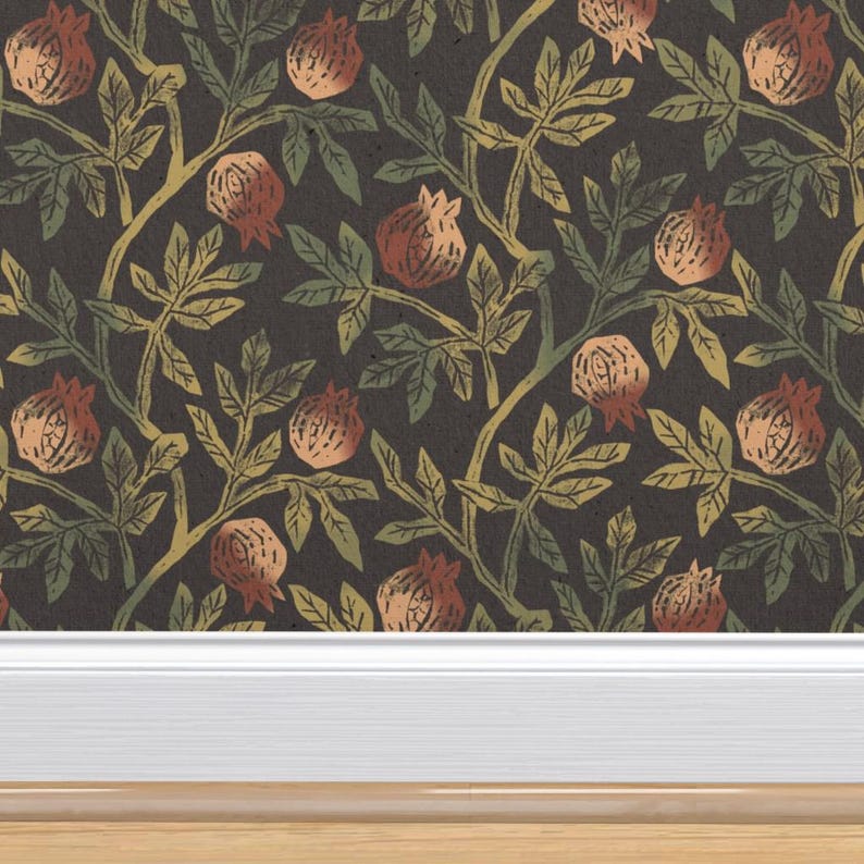 Victorian Textured Grasscloth Wallpaper - Pomegranate Folk Art Block ...