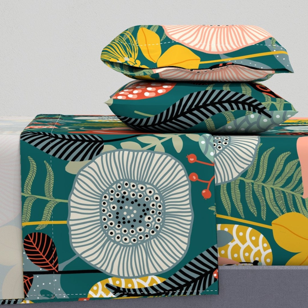 Garden Sheets Large Retro Garden Midnight by Hnldesigns Retro Modern ...