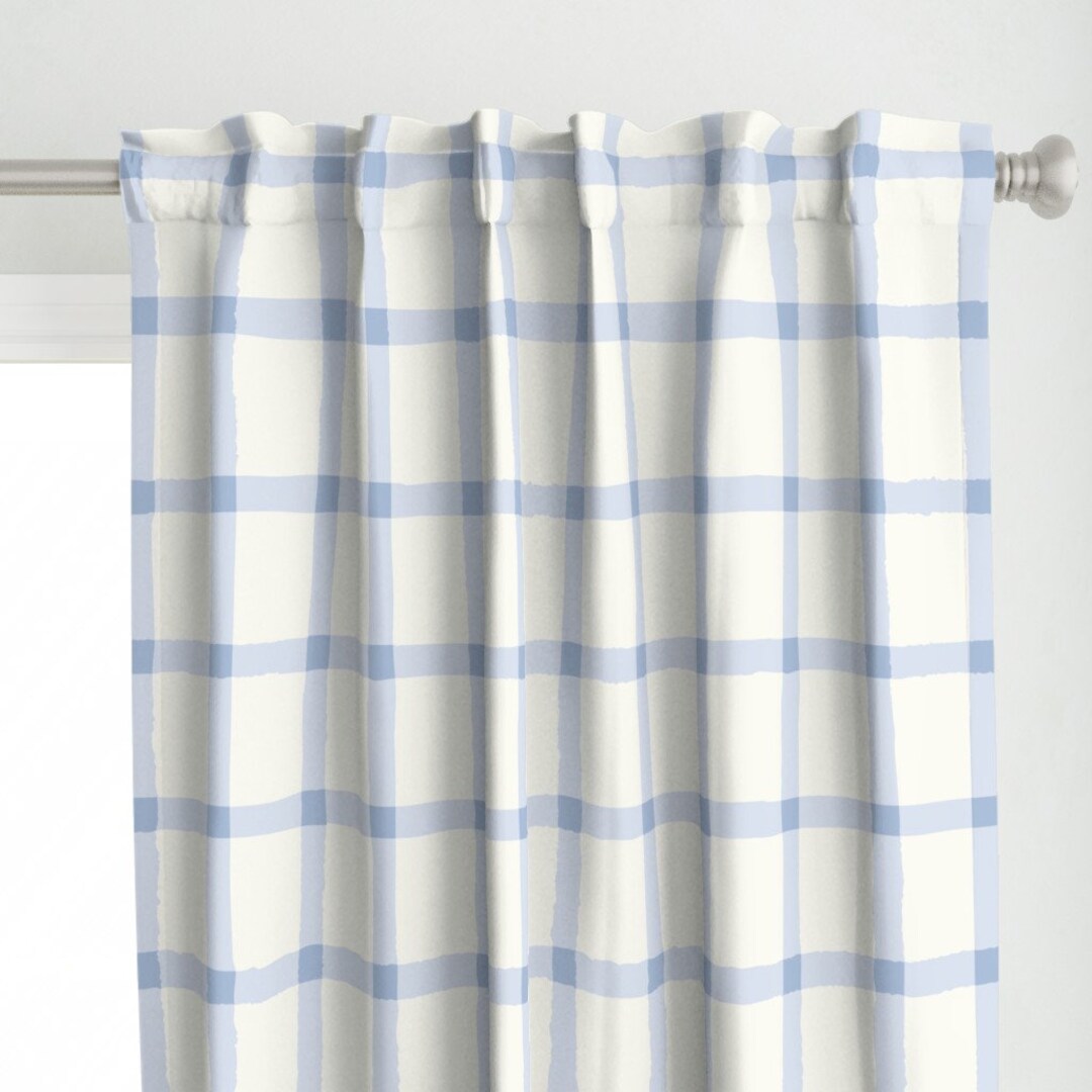 Cottagecore Curtain Panel Blue Plaid Gingham by Meela Checkered Gingham ...