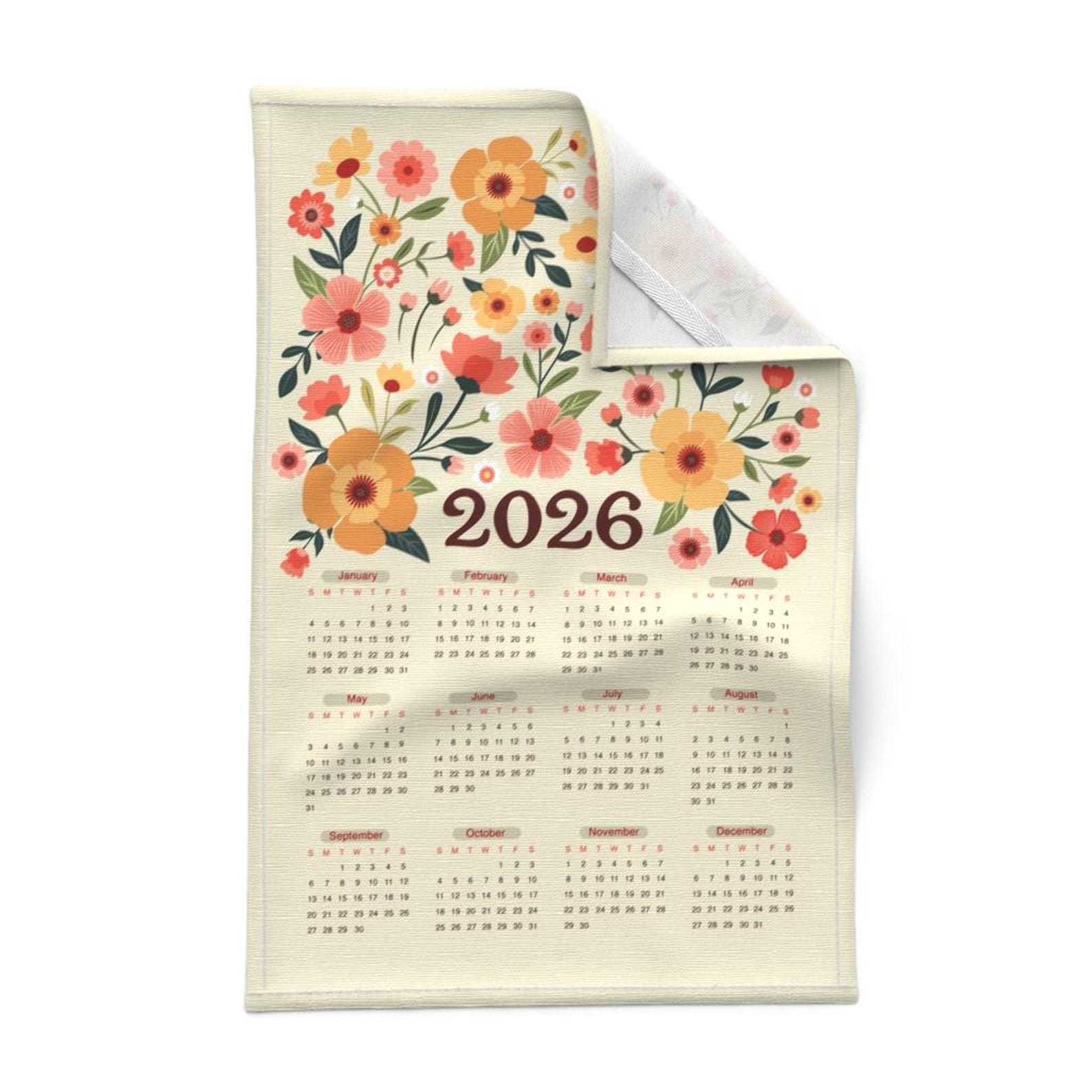 2026 Calendar Tea Towel - 2026 Calendar by Priraj_designs - Blooming ...