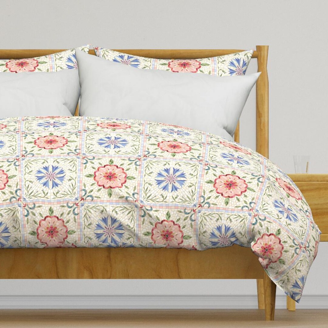 Cottagecore Bedding - Floral Mosaics Large by Francisca_reyes - Faux ...