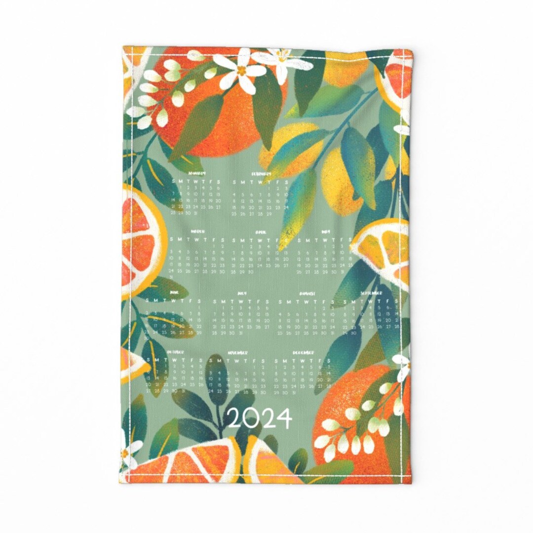 2024 Calendar Tea Towel Citrus Calendar by Raghda_s Citrus Sage Green ...