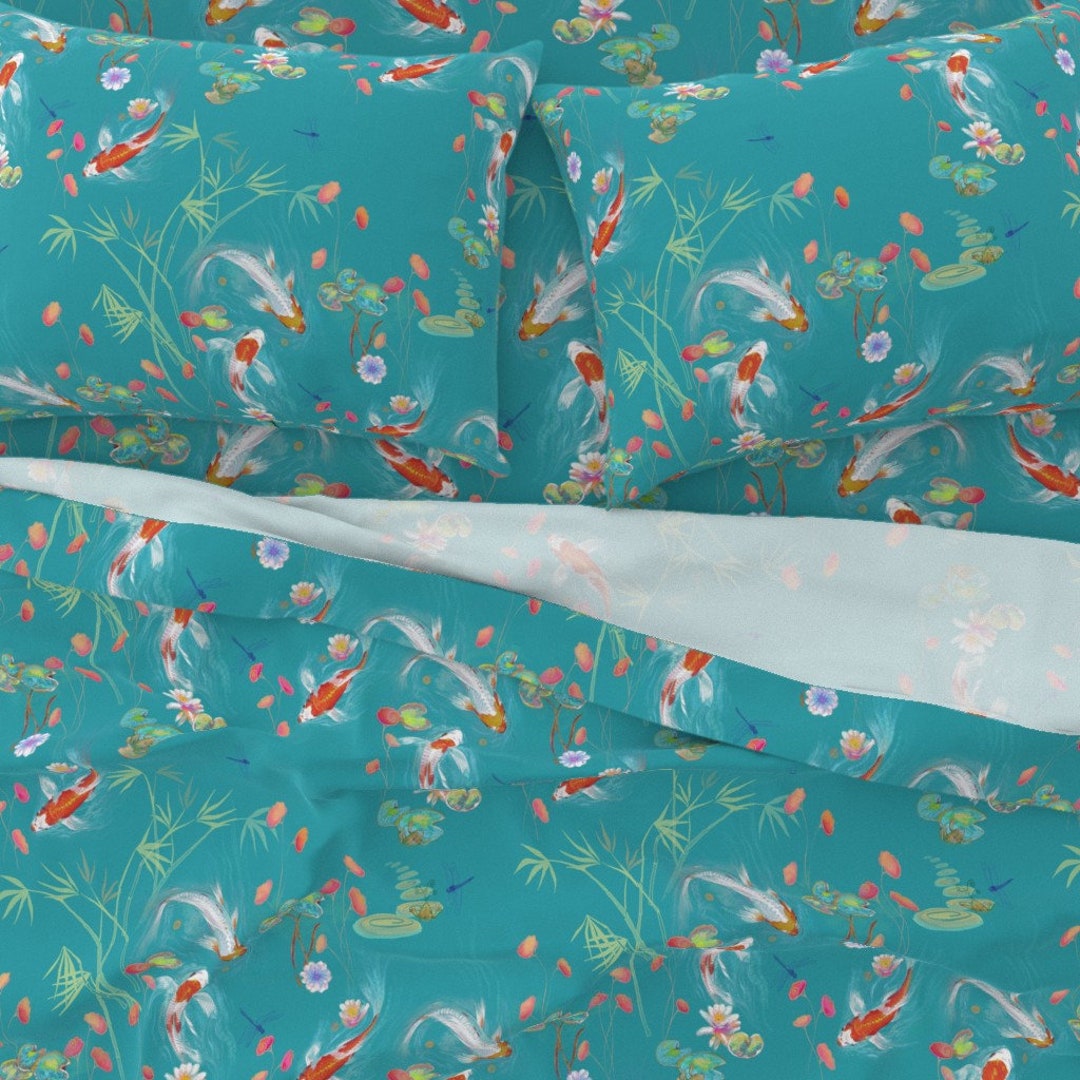 Koi Fish Sheets Japanese Water Garden Teal by - Etsy