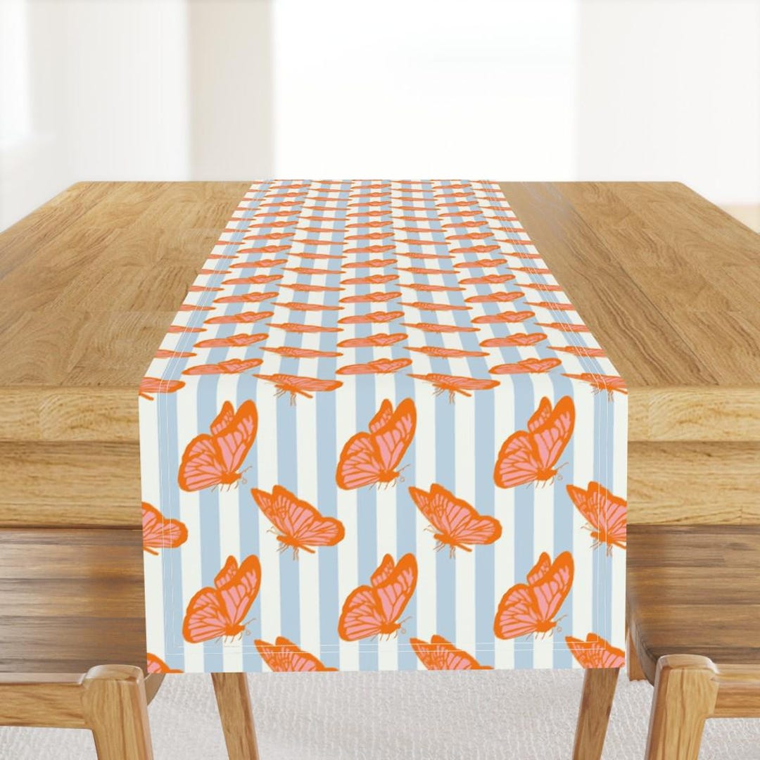 Retro Table Runner - Butterfly Y2k Stripes Maximalist Cotton Sateen ...