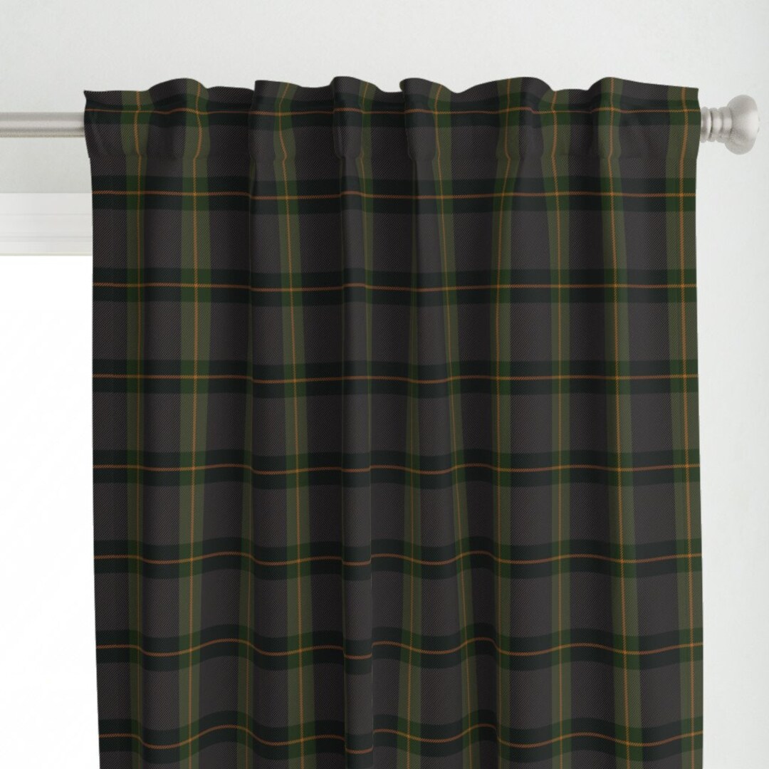 Dark Green Plaid Curtain Panel - Victorian Navy Tartan Preppy Check Dark Green Custom Curtain ...
