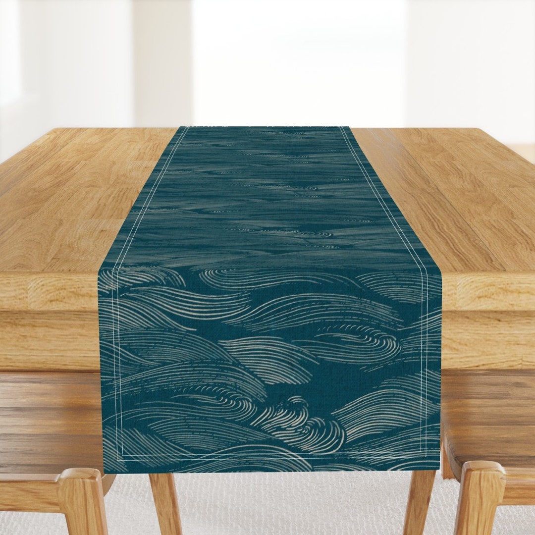 Blue Waves Table Runner - Abstract Water Sea Ocean Marine Teal Blue ...