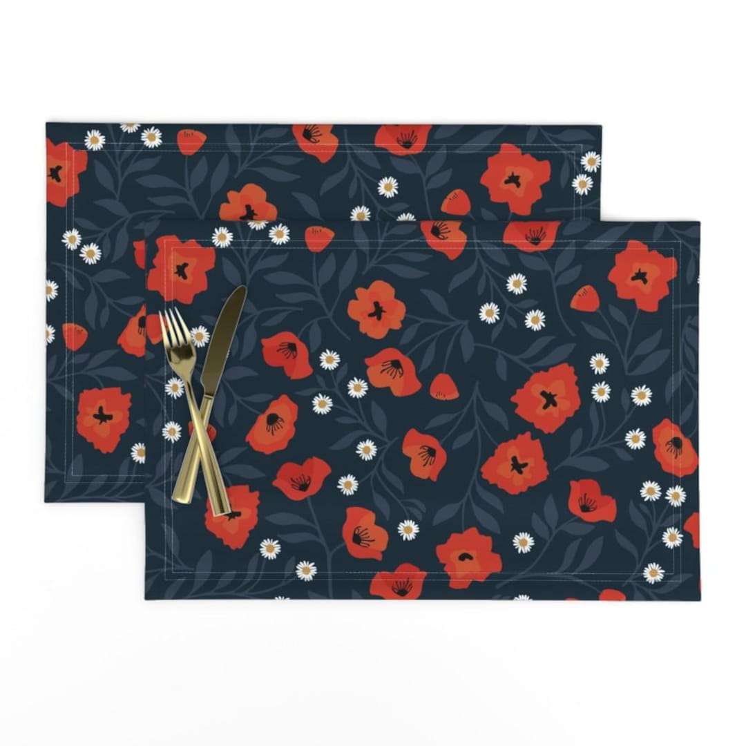Abstract Red Poppies Placemats Set of 2 - Blue Red Floral Painterly ...