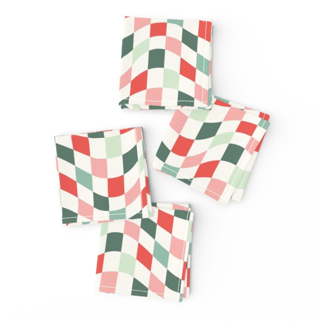 Retro Checks Cocktail Napkins set of 4 Wavy Checkerboard by Ivieclothco ...