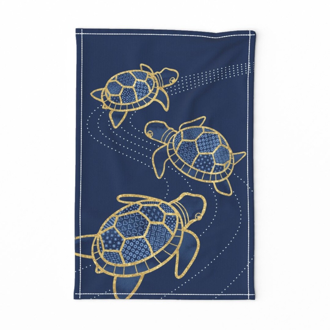 Sashiko Turtles Tea Towel - Three Turtles by Marketa_stengl - Sea ...
