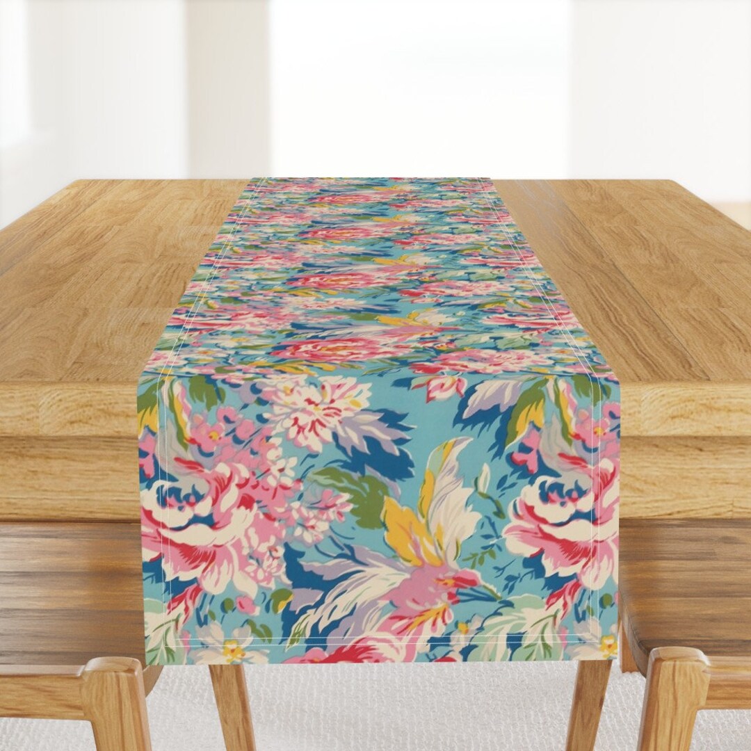 Pink Blue Roses Table Runner Meadow Haven by Whitneyenglish Colorful ...