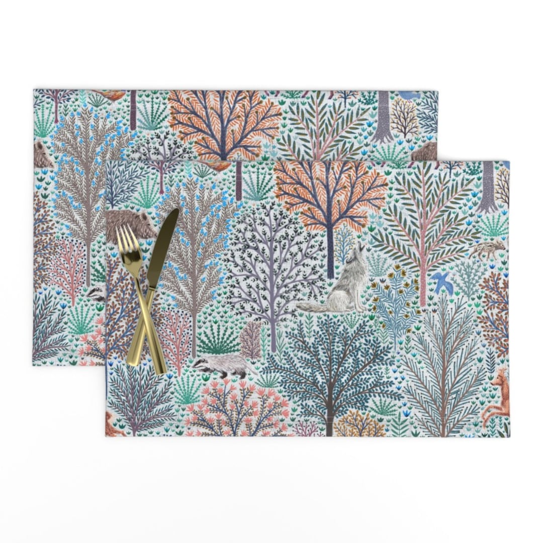Woodland Placemats set of 2 Forest Animals on Creme White by Rebecca ...
