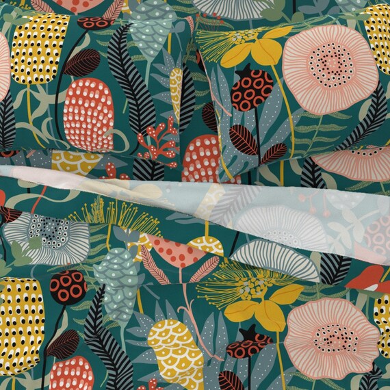 Garden Sheets Large Retro Garden Midnight by Hnldesigns - Etsy