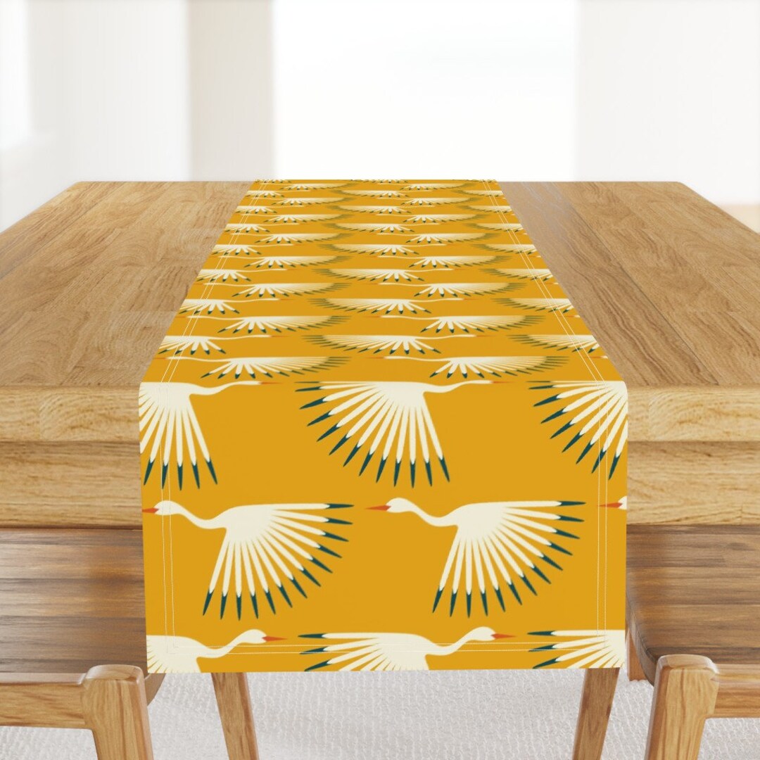 Retro Geometric Table Runner - Art Deco Cranes Sunshine by Katerhees ...