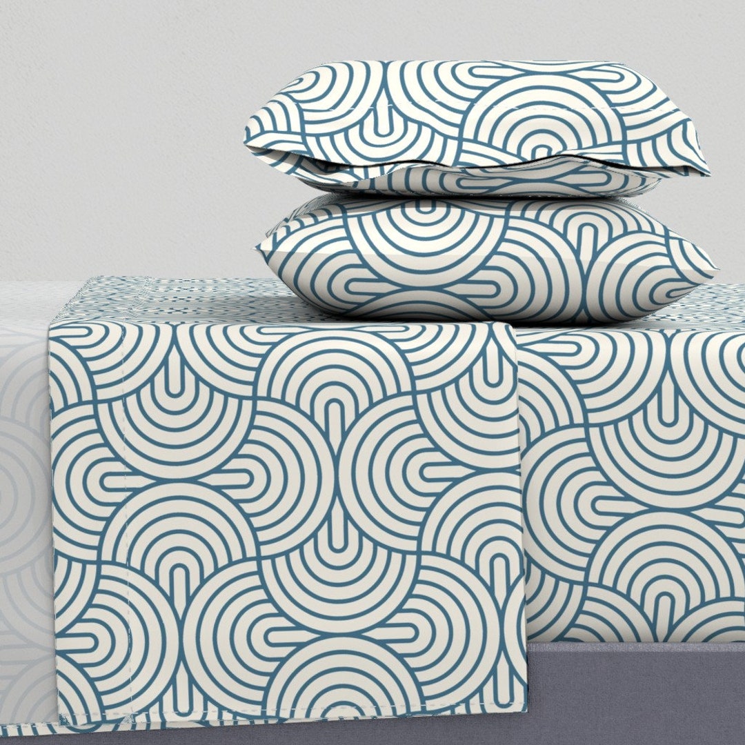Mid Century Modern Sheets Mod Ovals by Nolkdesign Blue Oyster White ...