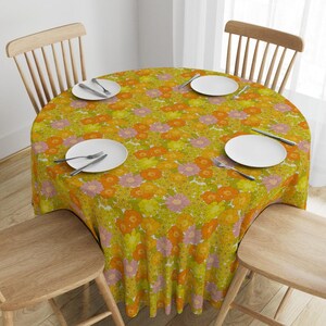 Retro Floral Tablecloth - Retro Buttercup by Mariarein - Groovy Hippie ...