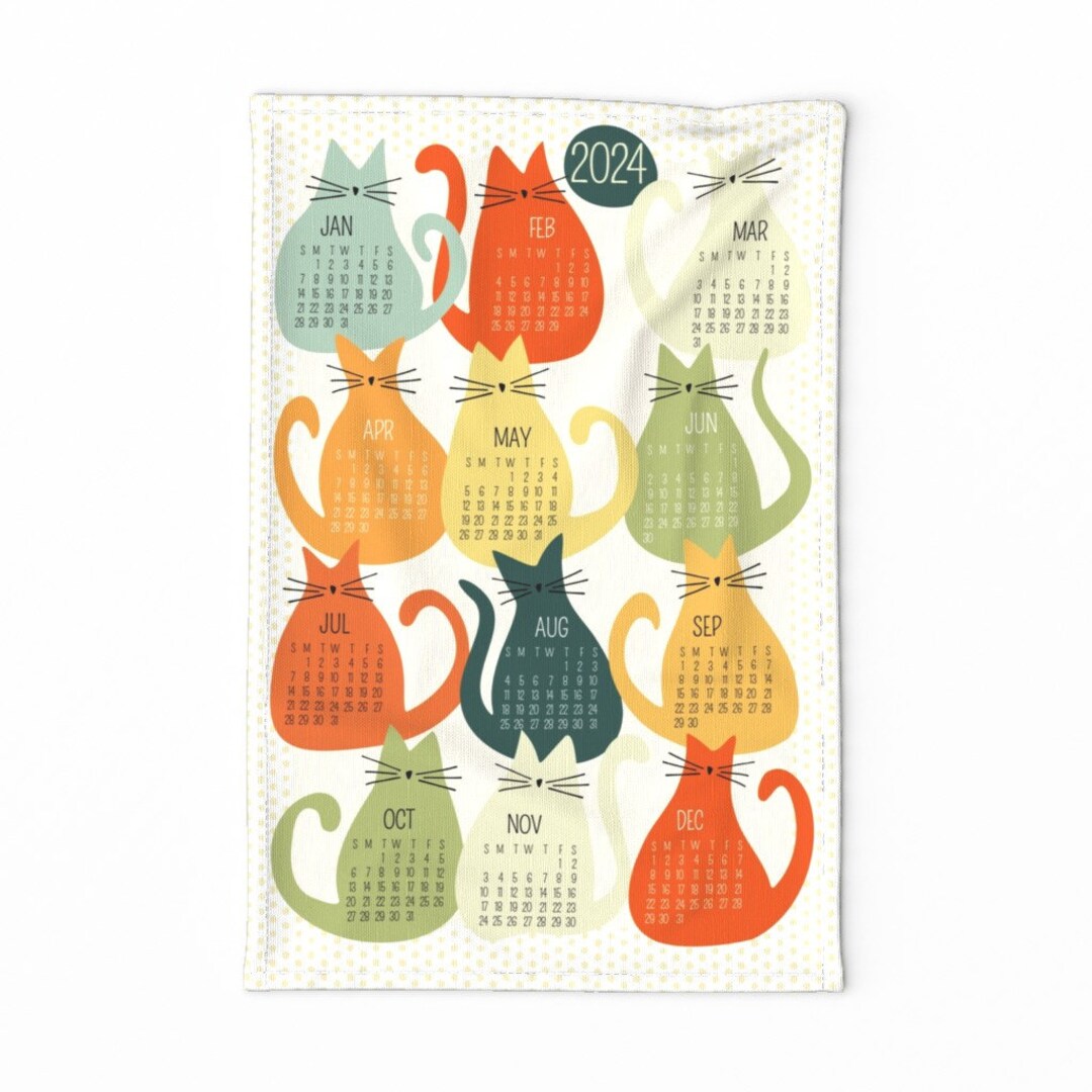 Retro Cats Tea Towel Vintage Cats Calendar by Luciafontes 2024 Calendar ...