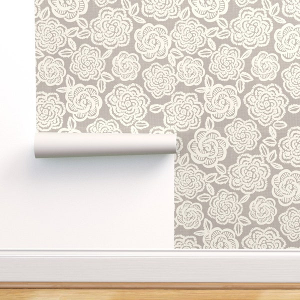 Large Floral Neutral Wallpaper - Etsy