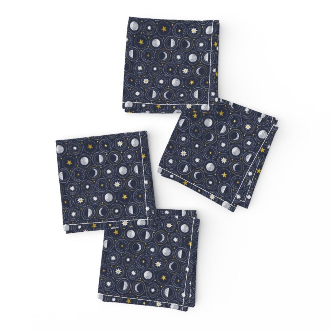 Moon Phases Cocktail Napkins set of 4 Starry Night Sky by - Etsy