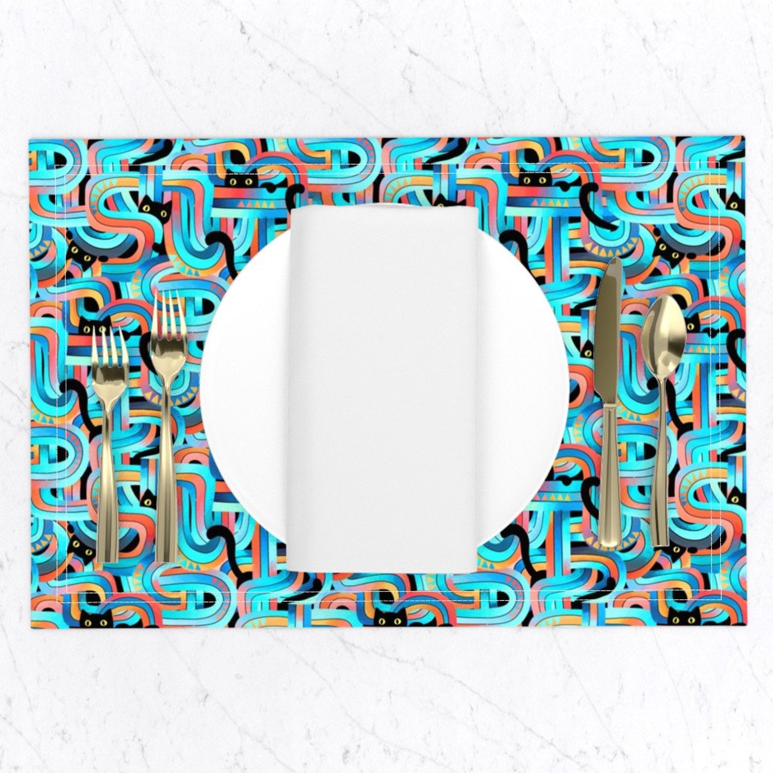 Cute Cats Placemats set of 2 Geo Cats Maze by Micklyn | Etsy