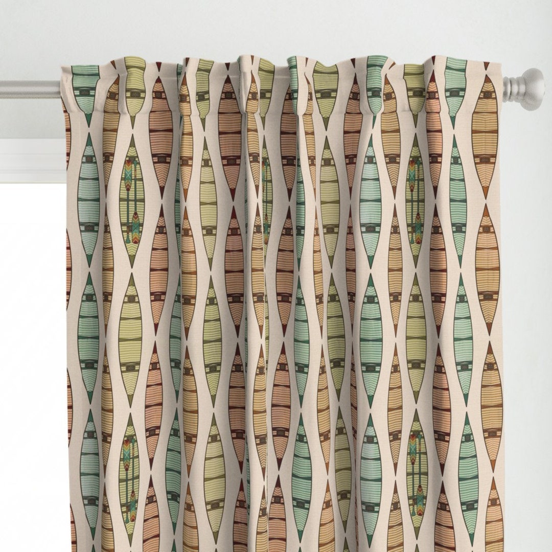 Earthy Canoe Curtain Panel - Canoes and Paddles by Marjorie_howe ...