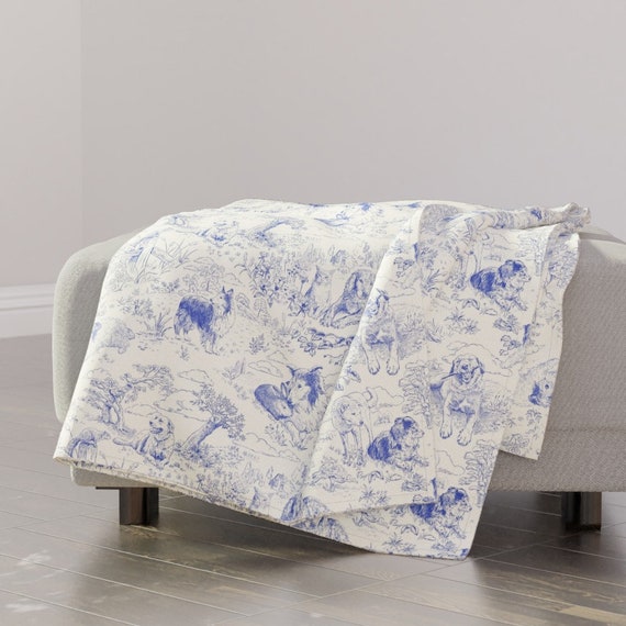 Blue Toile Throw Blanket Country Dogs Toile by vinpauld | Etsy