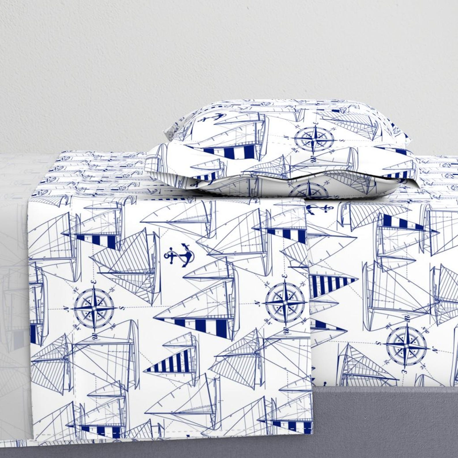 Blue Sailboats Sheets - Sailboats Navy White by Mirabelle_print ...