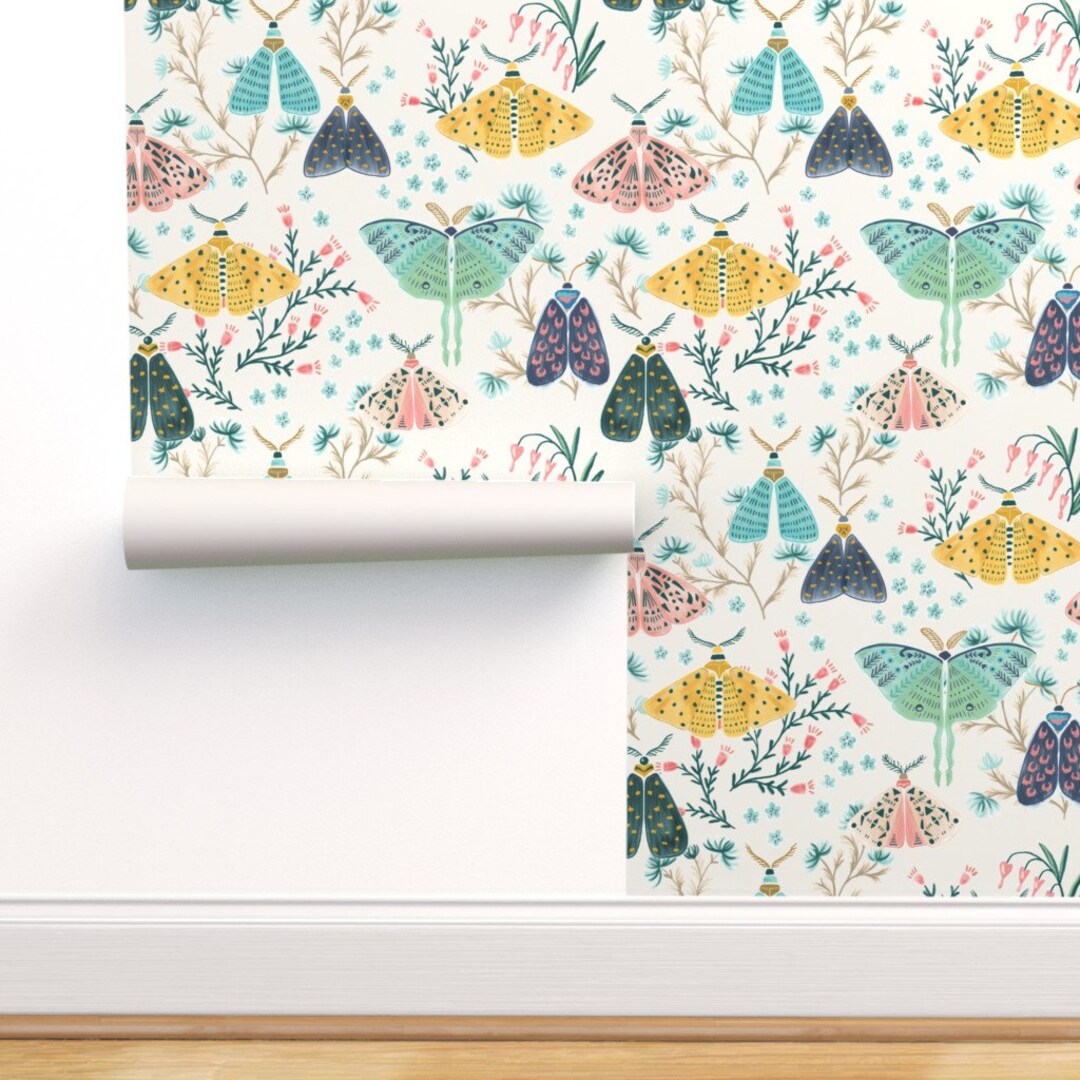 Hand Painted Moths Commercial Grade Wallpaper Moths in - Etsy