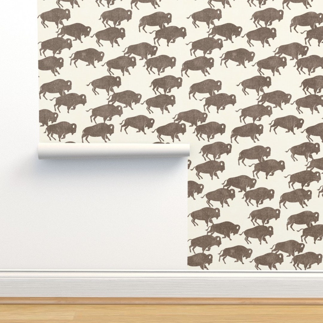 Brown Painted Bison Non-pasted Wallpaper Buffalo Herd Stampede - Taupe ...