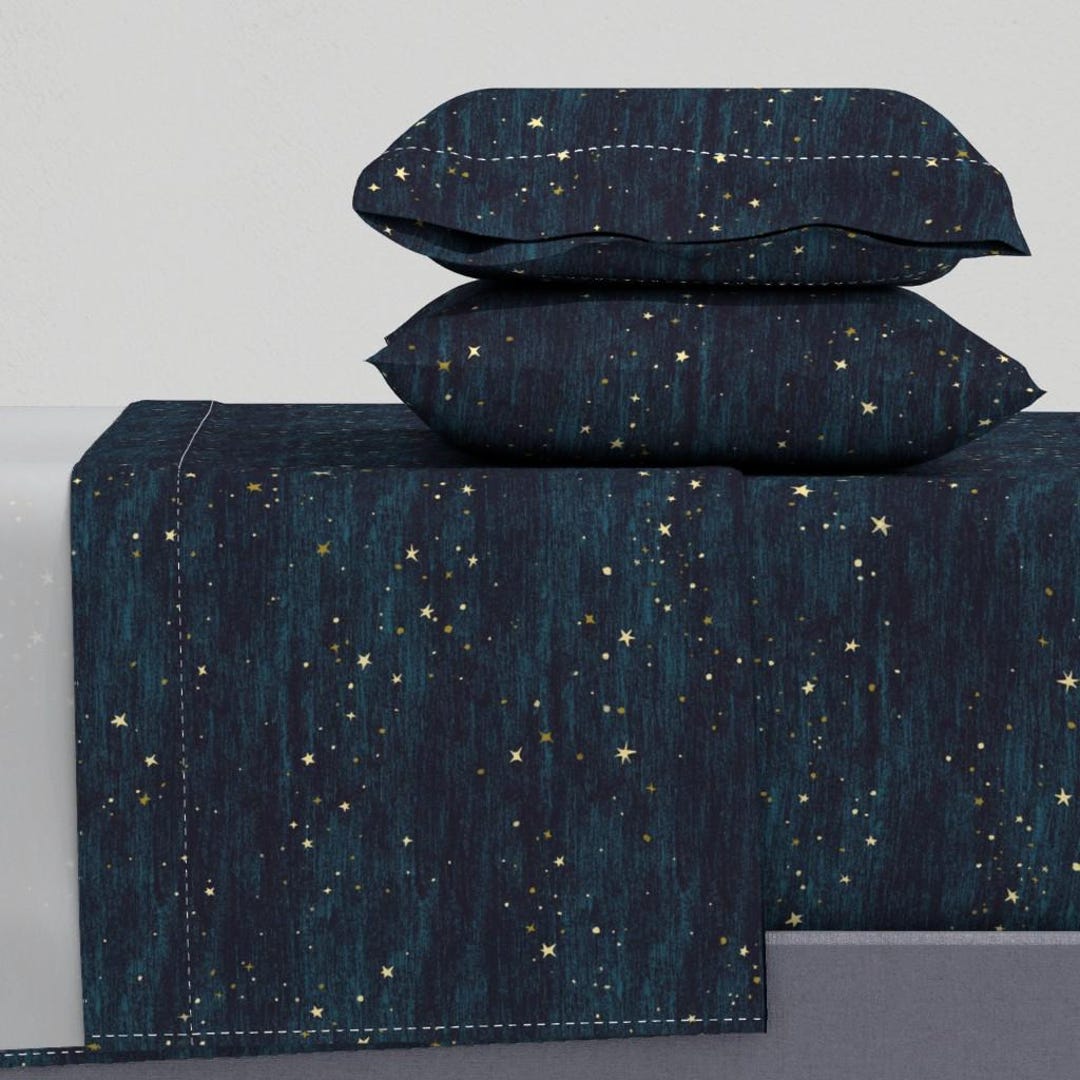 Nighttime Stars Sheets - Night Sky Stars Midnight Blue by At_the ...