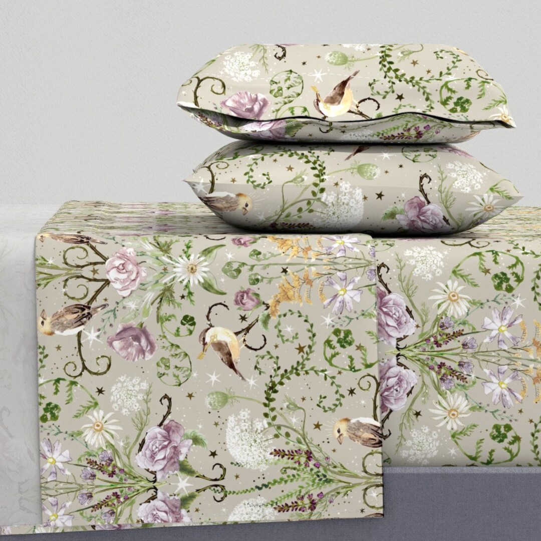 Watercolor Damask Sheets Flower Meadow Damask by At_the_cottage Wild ...