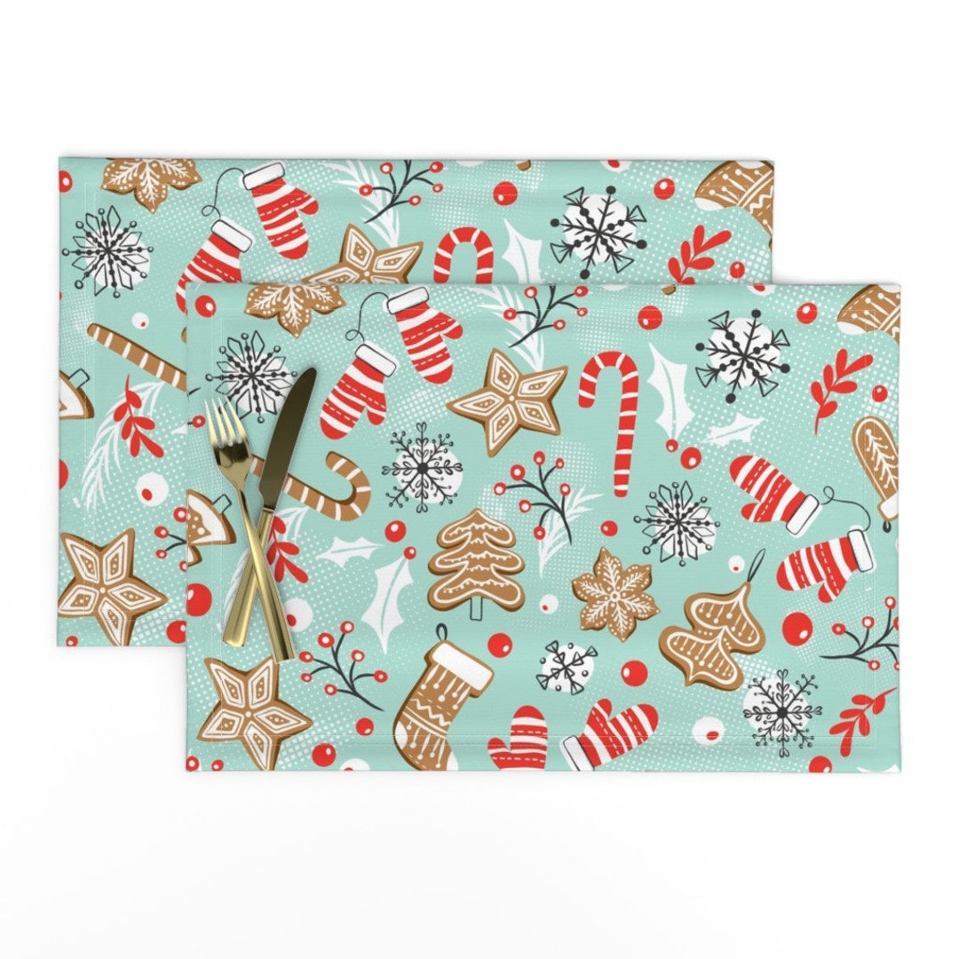 Cookies Placemats set of 2 Gingerbread Dreams Aqua by - Etsy