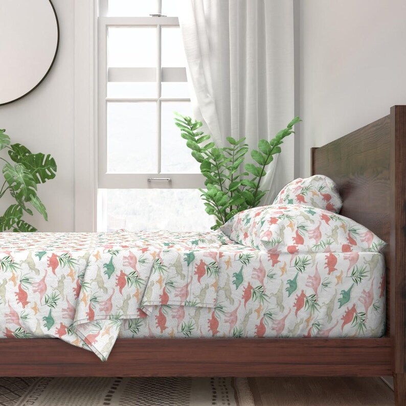 Cute Dinosaurs Sheets - Pretty Dinos by Mintpeony - Pink Teal Aqua ...