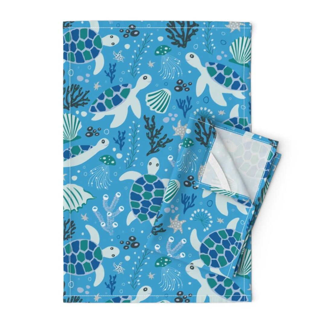 Blue Turtles Tea Towels set of 2 Sea Turtle Life by Priraj_designs ...