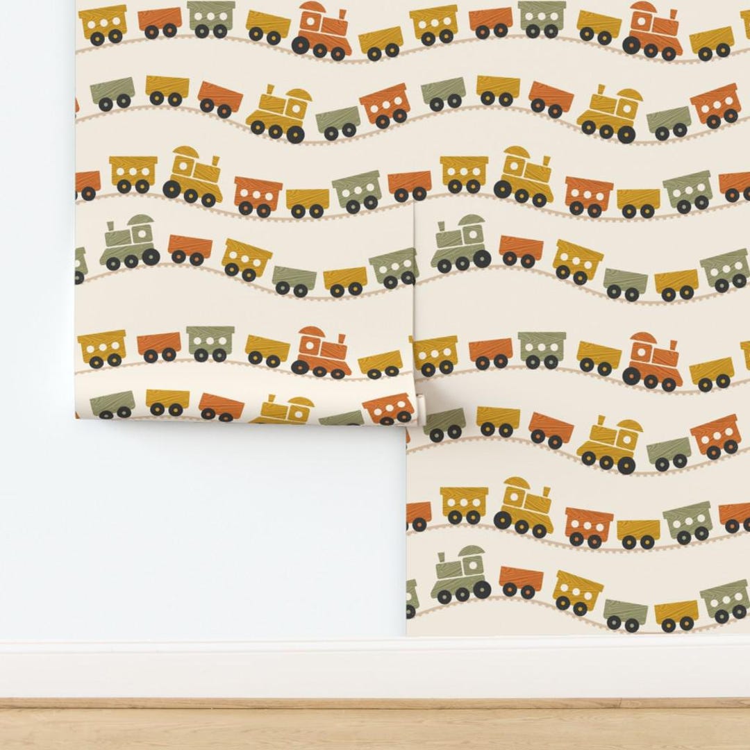 Boho Baby Trains Non-pasted Wallpaper - Little Trains by Adehoidar ...