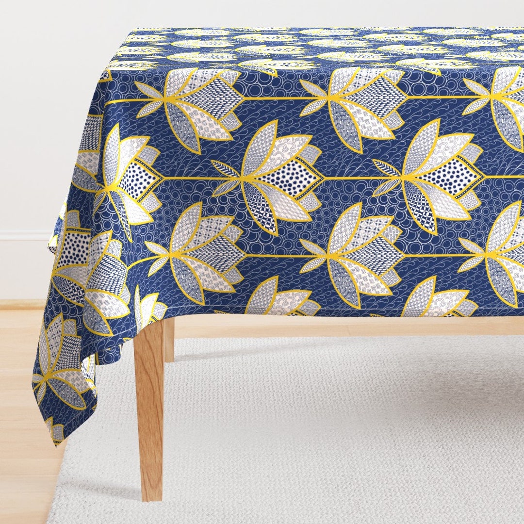 Lotus Tablecloth Japanese Lotus by Nina_leth Patchwork Blue White ...