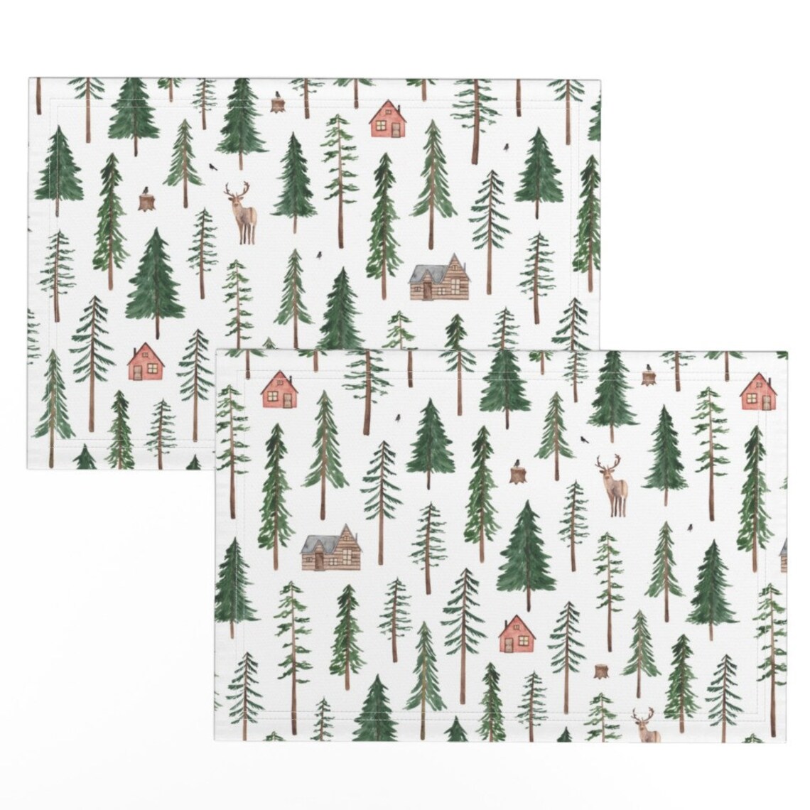 Christmas Placemats set of 2 Wintry Log Cabins by - Etsy