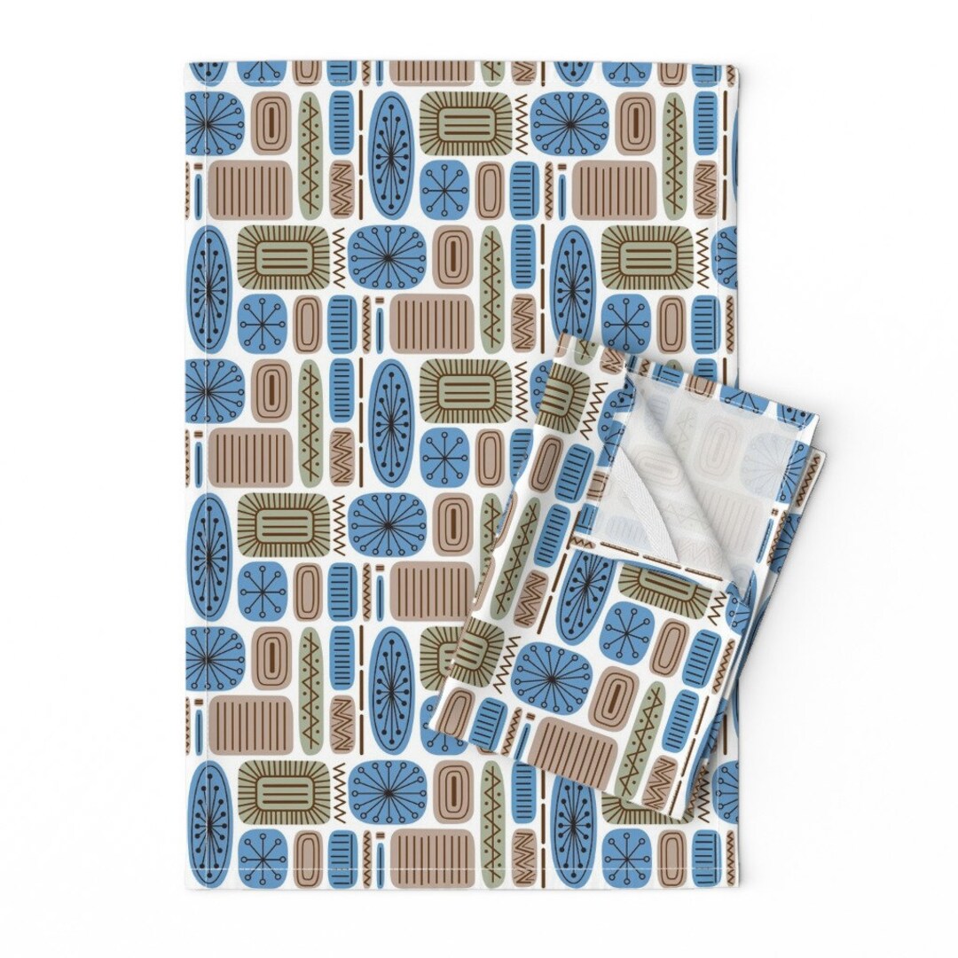Mid Century Modern Tea Towels set of 2 Temporama Retro by Speakeasyworks Geometric Atomic Retro ...