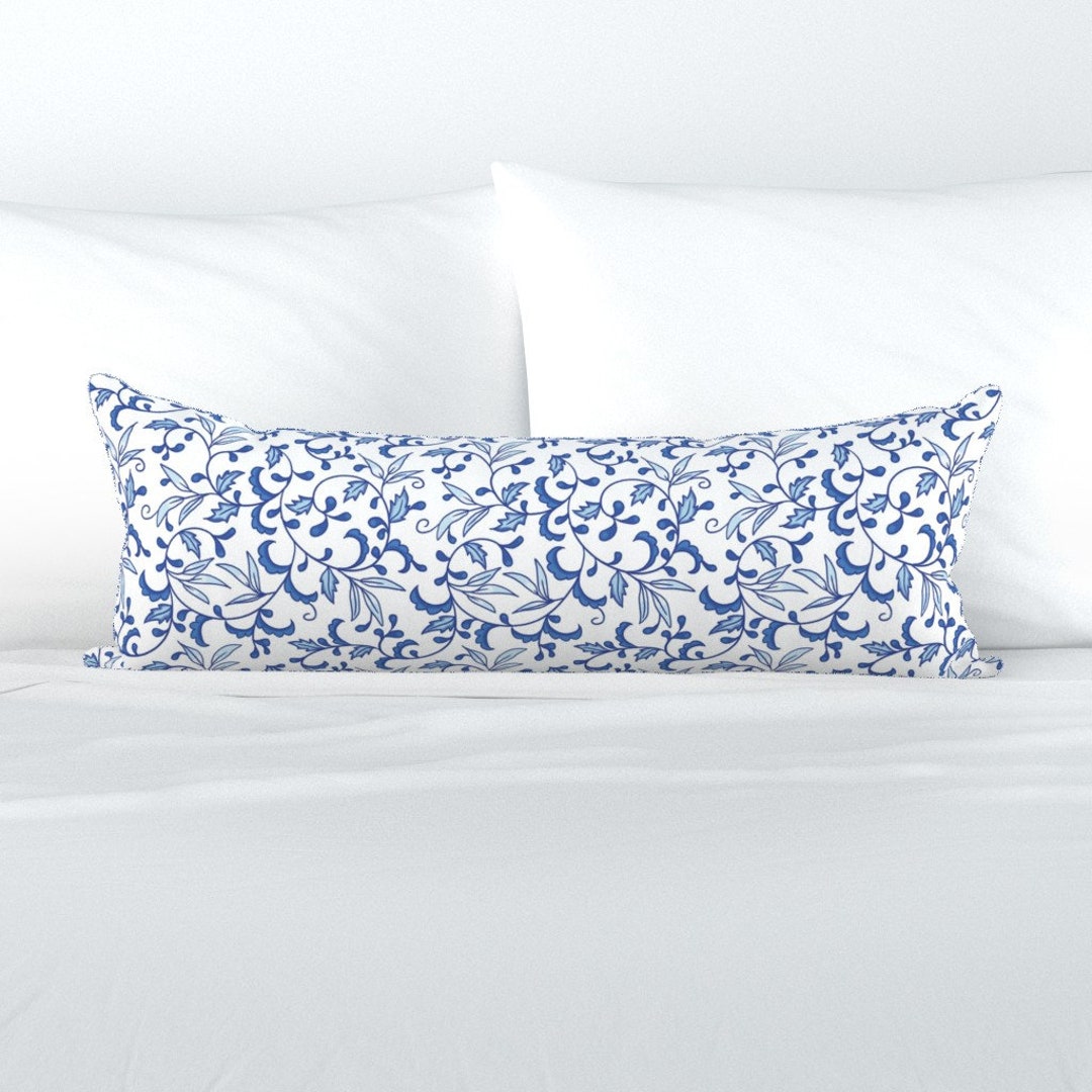 Blue White Botanical XL Lumbar Pillow Blue Leaves by Andreasnuggs ...