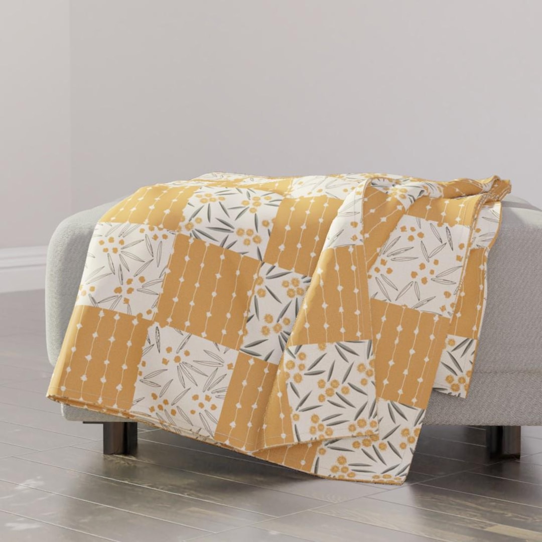 Patchwork Throw Blanket - Australian Wattle Mustard Yellow Australia ...
