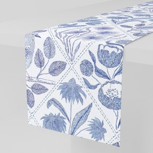Blue Table Runner Floral Toile by Denesannadesign Flowers - Etsy