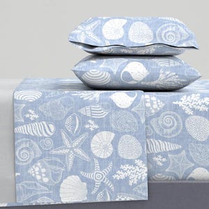 Nautical Seashell Sheets - Coastal Treasures by Kimsa - Coral Starfish ...