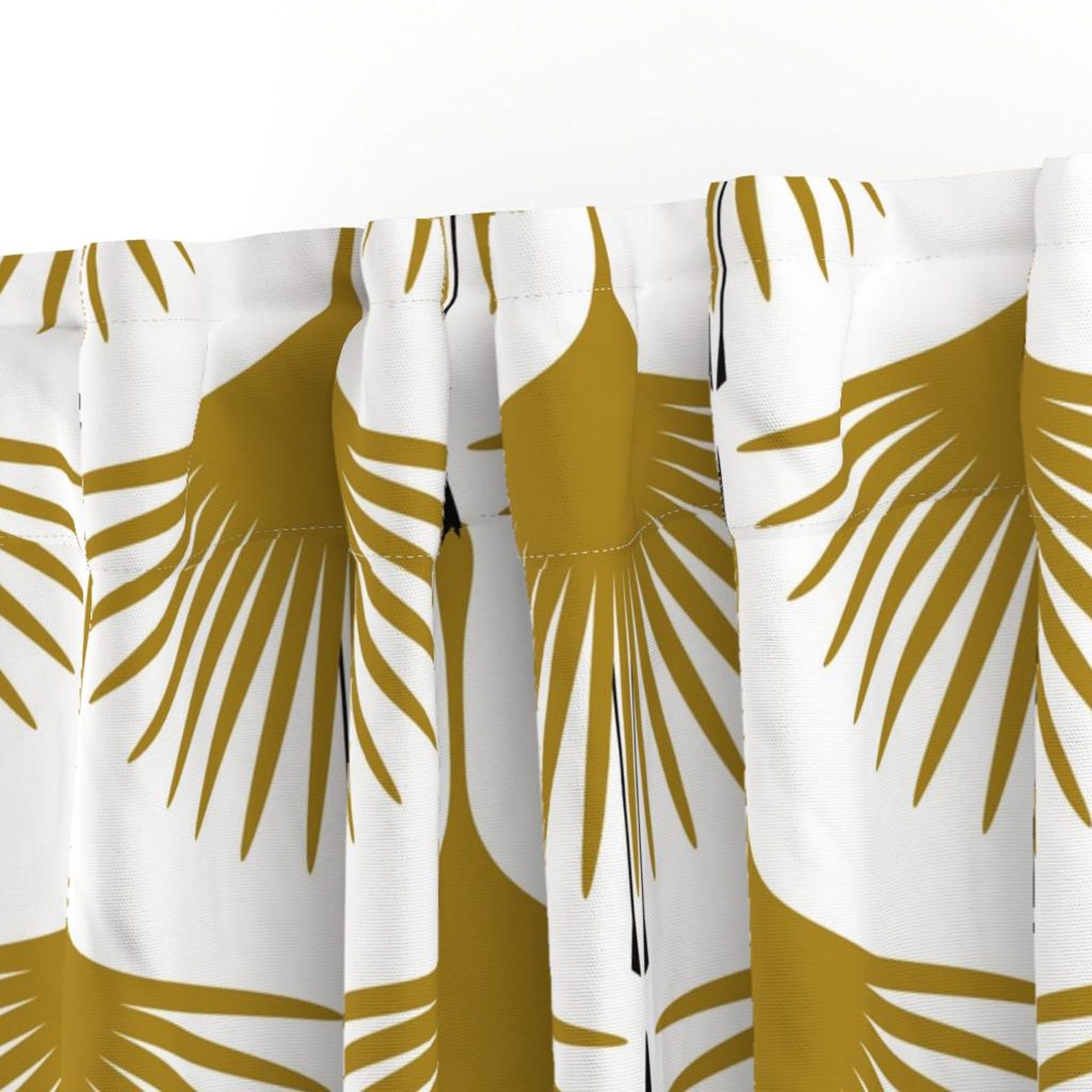 Mustard Gold Crane Curtain Panel - Art Deco Vintage Gold Art Deco Swan ...