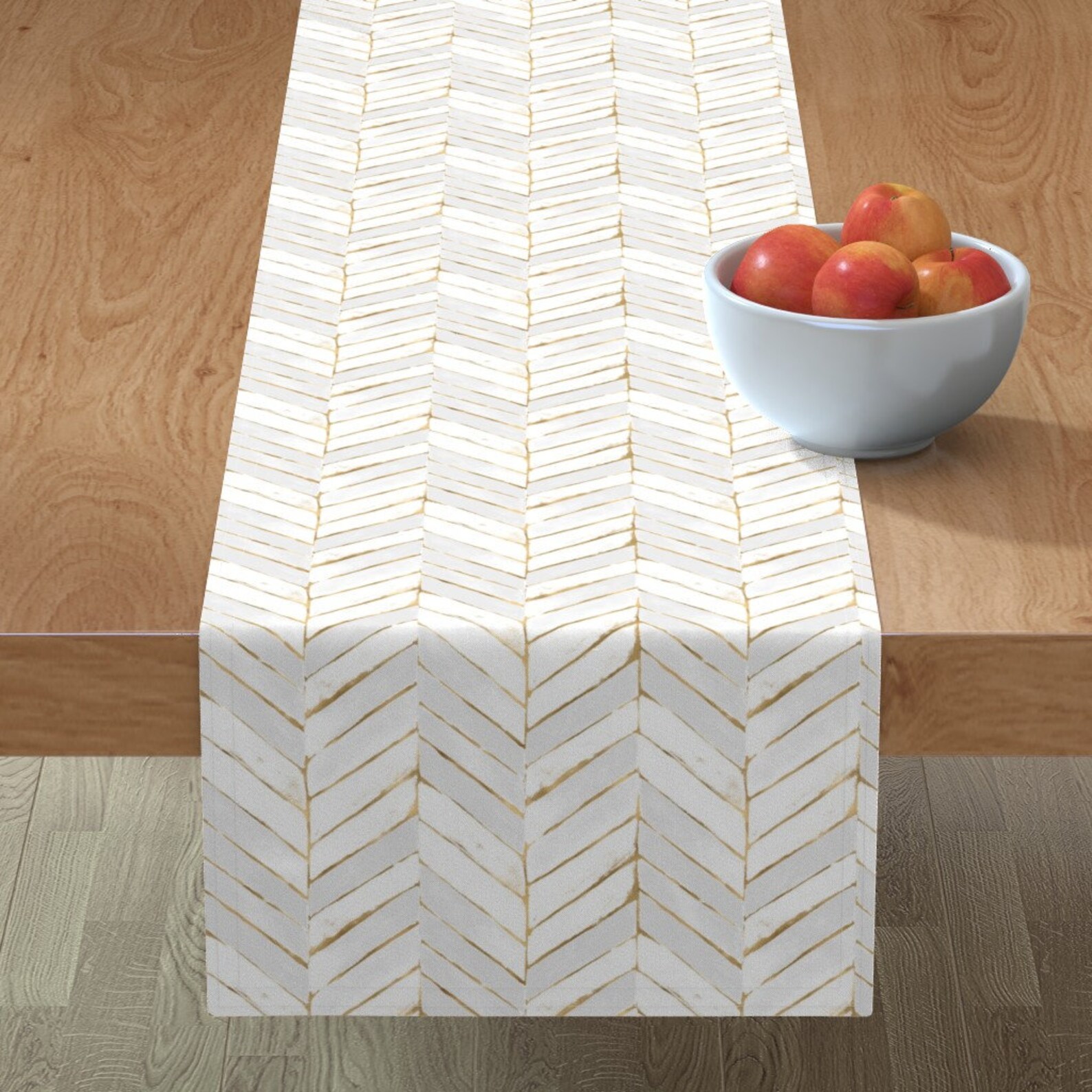 White Table Runner Chevron Painted White Gold by - Etsy