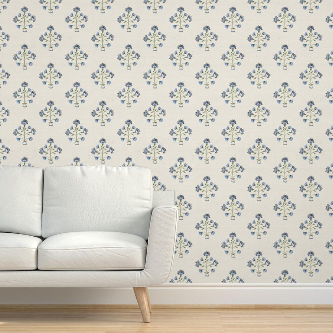 Traditional Floral Textured Grasscloth Wallpaper - Blue Green Annie by ...