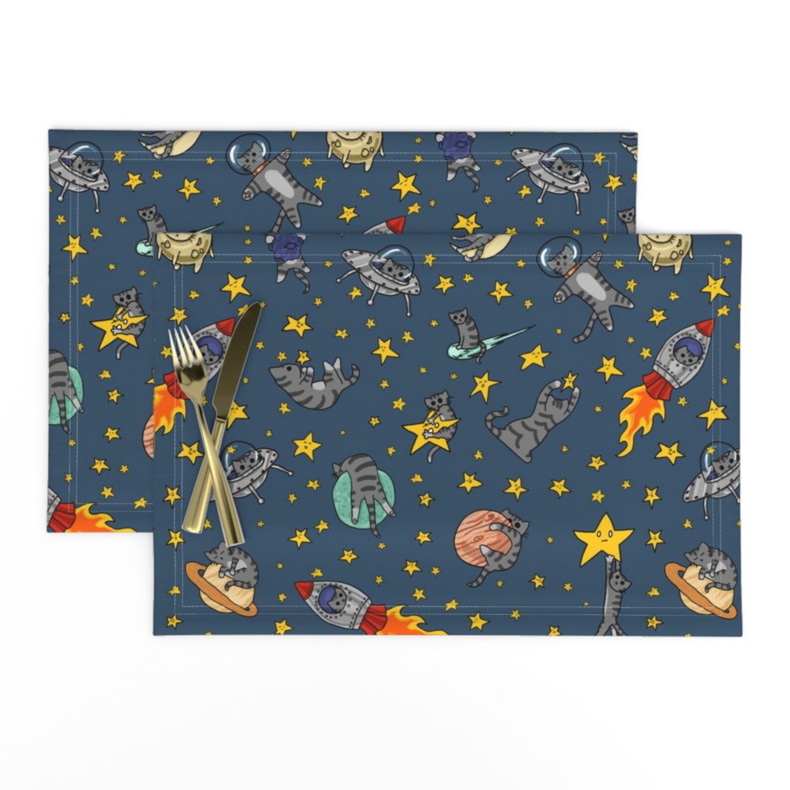 Space Cat Placemats set of 2 Astro Cats by Amber_morgan - Etsy