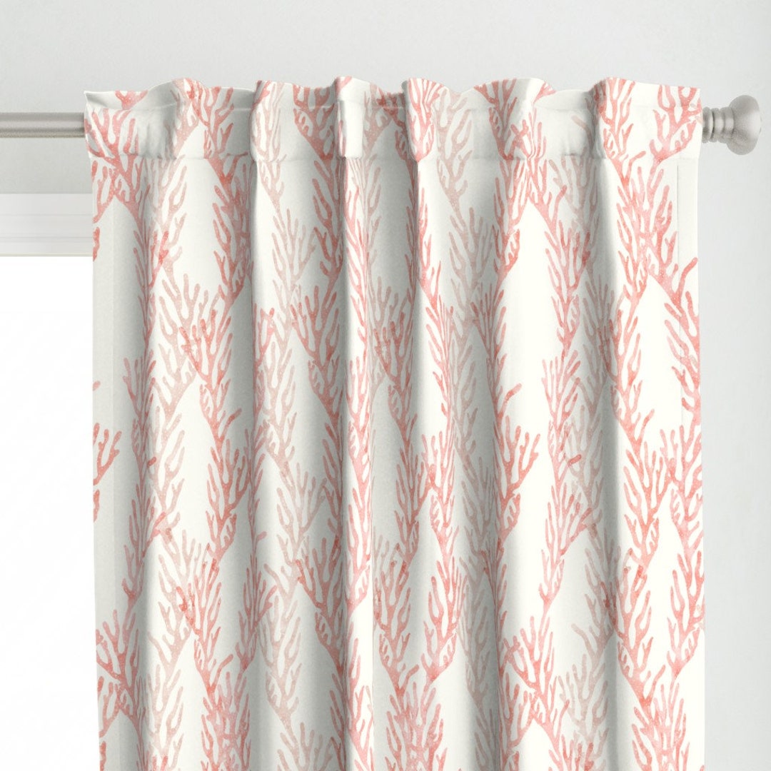 Coastal Coral Curtain Panel - Sea Life Nautical Pink Peach White Beach ...