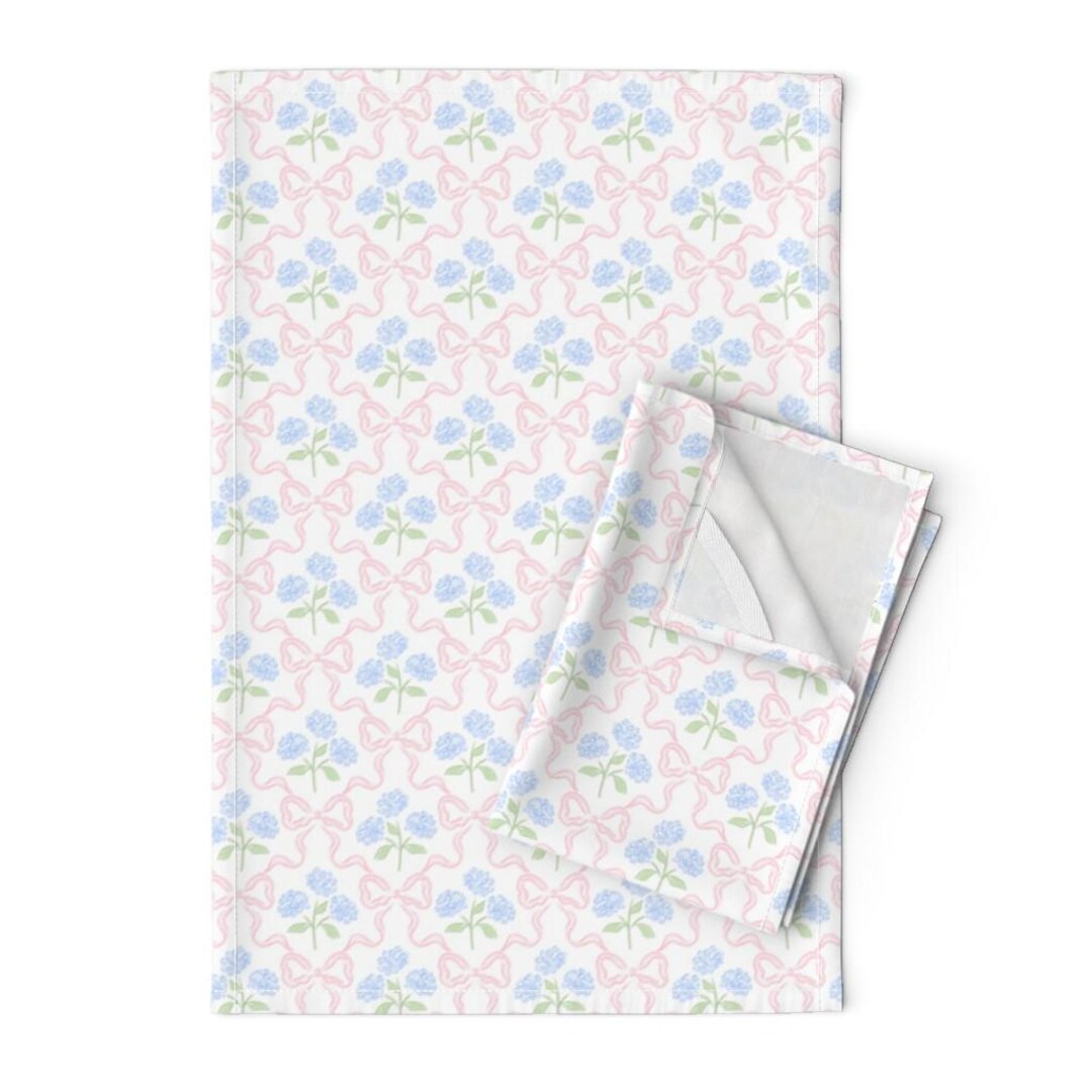 Preppy Bow Floral Tea Towels (set of 2) - Blue Hydrangea Bouquet by ...