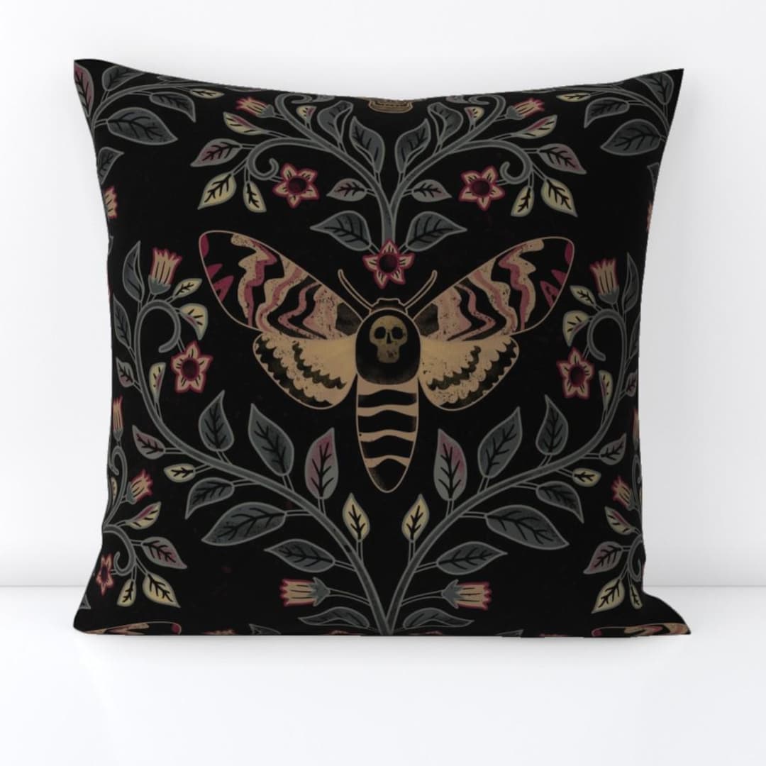 Death Head Moth Throw Pillow - Gothic Belladonna Skull Black Green ...