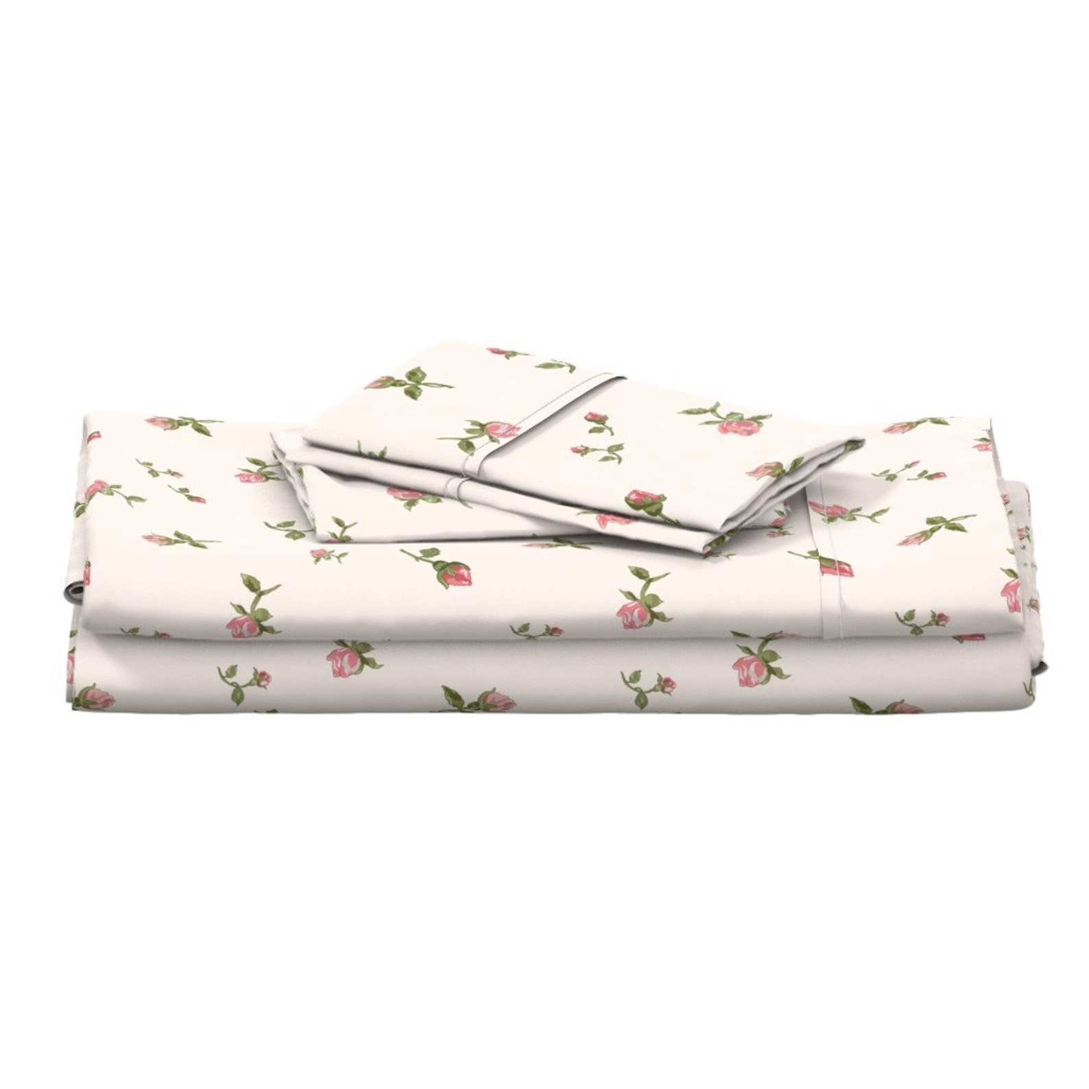 Spring Garden Sheets Scattered Vintage Rosebuds by | Etsy