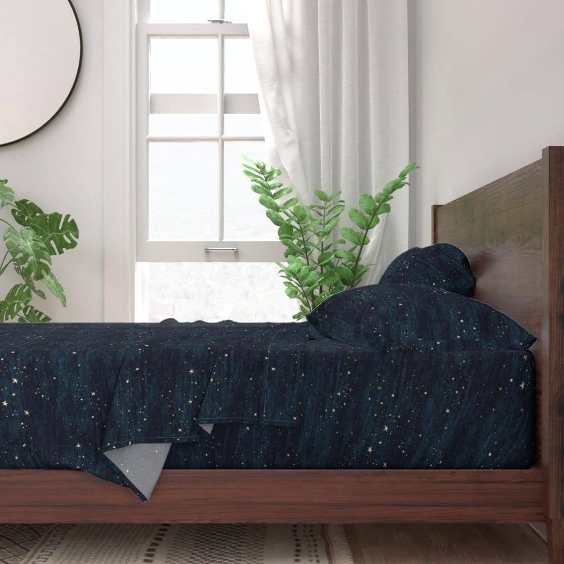 Nighttime Stars Sheets - Night Sky Stars Midnight Blue by At_the ...
